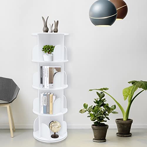CeRaBuRET White 360° Rotating Bookshelf, 4 Tier Stackable Tall Bookshelf Bookcase with Storage Shelves Floor Standing Bookshelf Display for Living Room, Bedroom and Office, 15.7 * 15.7 * 46.5in