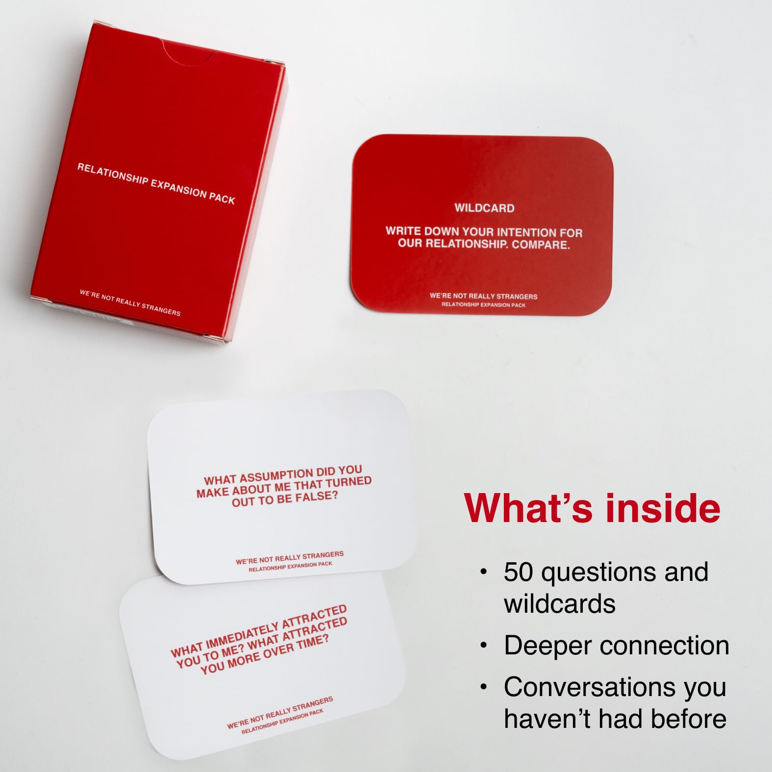WE'RE NOT REALLY STRANGERS Relationship Expansion Pack Card Game โ 54 Cards & Wild Cards โ Conversation Cards for Couples, Adults, & Teens for Date Nights & Game Nights, Ages 18+, 2-6 Players