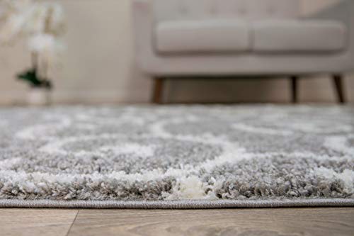 Cozy Contemporary Scroll L.Grey-White 3'3" X 5' Indoor Shag Area Rug