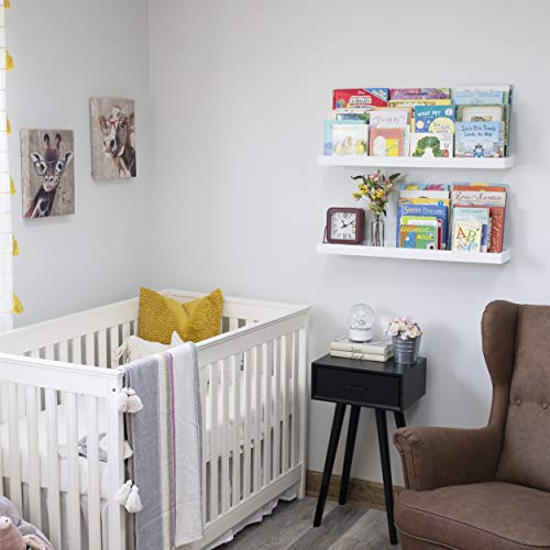 Wallniture Philly Nursery Bookshelf - Floating Book Shelves for Kids Room - 31 Inch Picture Ledge Book Tray Toy Storage Display White Set of 2