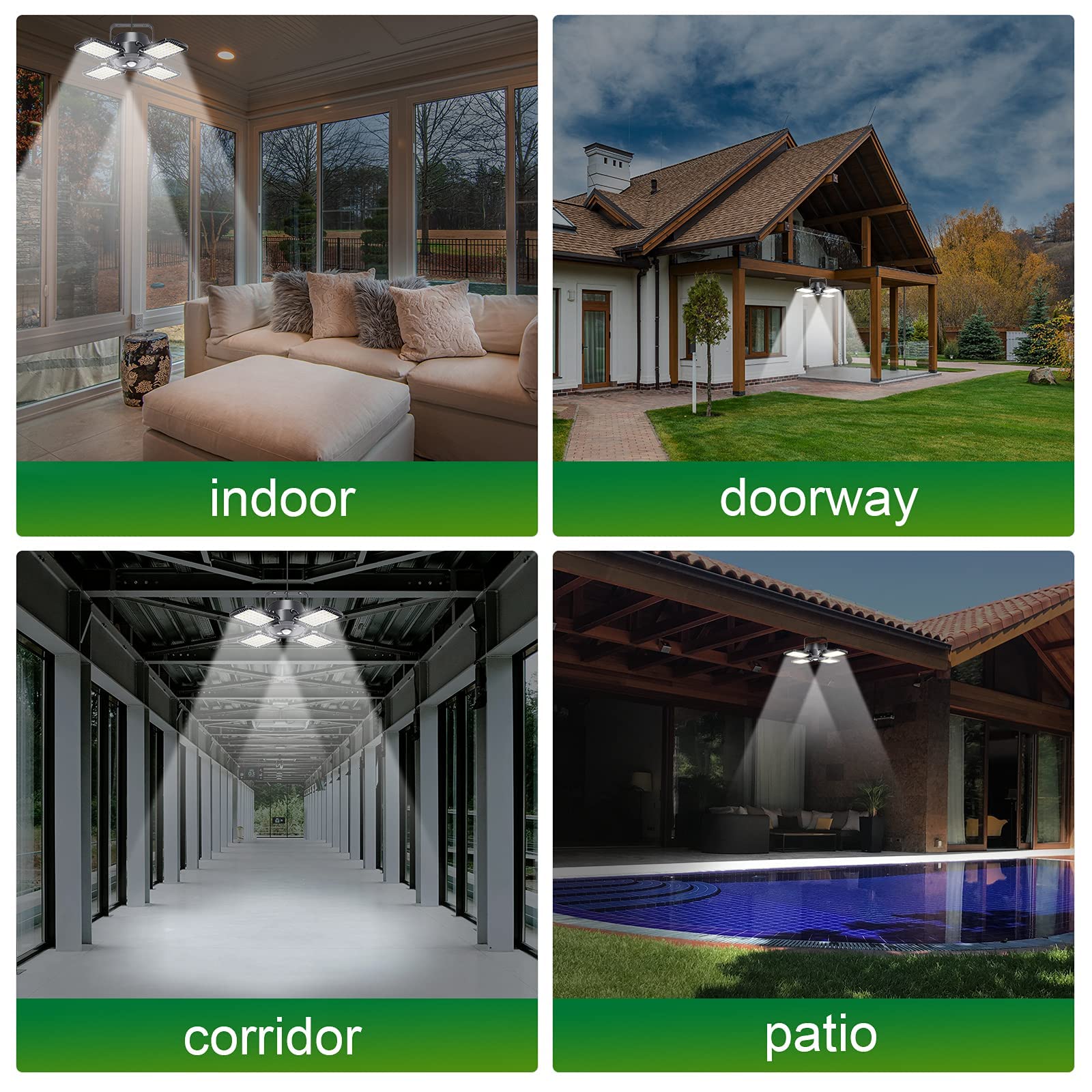 Solar Shed Light Outdoor/Indoor, 4-Leaf Solar Pendant Light 1000LM 128-LED with 4 Lighting Modes Remote Control, IP65 120° Adjustable Motion Sensor Light for Home Yard Garage Barn