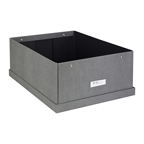 Bigso Katrin KD Collapsible Storage Box | Photo Storage Box with Labelframe for Easy Identification | Simple Assembly without Tools | Decorative Storage Boxes with Lids | 13.5"x17.6"x7.2" | Grey