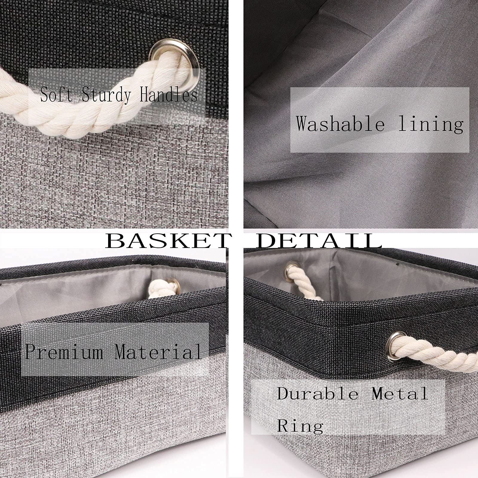 Bidtakay Baskets Set Fabric Storage Bins-Black&Grey Bundled Baskets of 2 Large Baskets 16" X 11.8" X 11.8" + 6 Small Baskets 11.8" X 7.8" X 5"