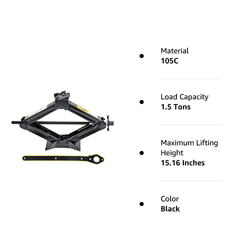 LEADBRAND Scissor Jack 1.5 Tons(3,307 lbs) Capacity Ratchet Handle Saving Strength Design