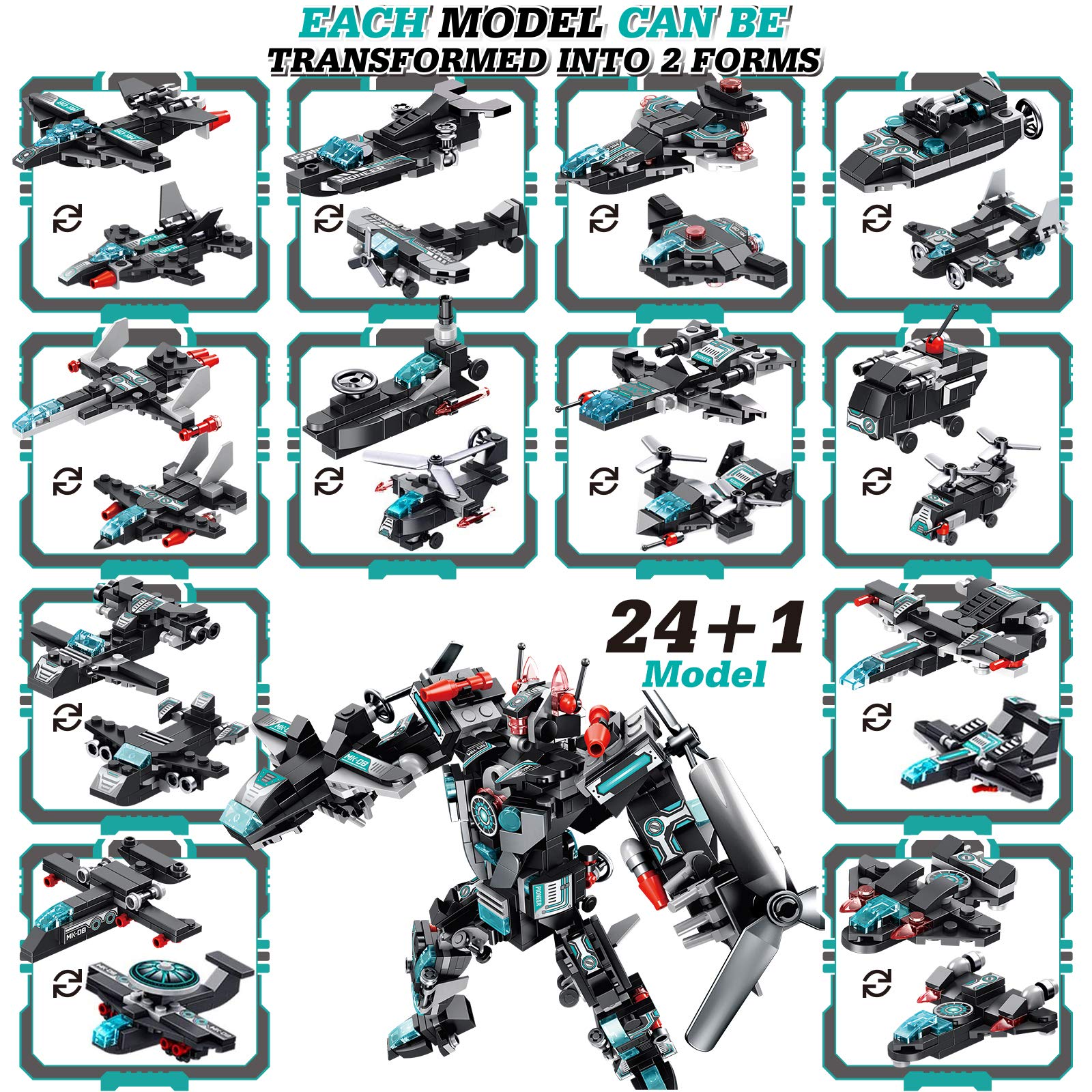 LUKAT Robot Building Toys for Boys Age 6 7 8 9 10 11 Year Old, 577 PCS STEM Toy Kit, 25-in-1 Building Bricks Educational Construction Set Engineering Toys, Activities Learning Gift for Kids