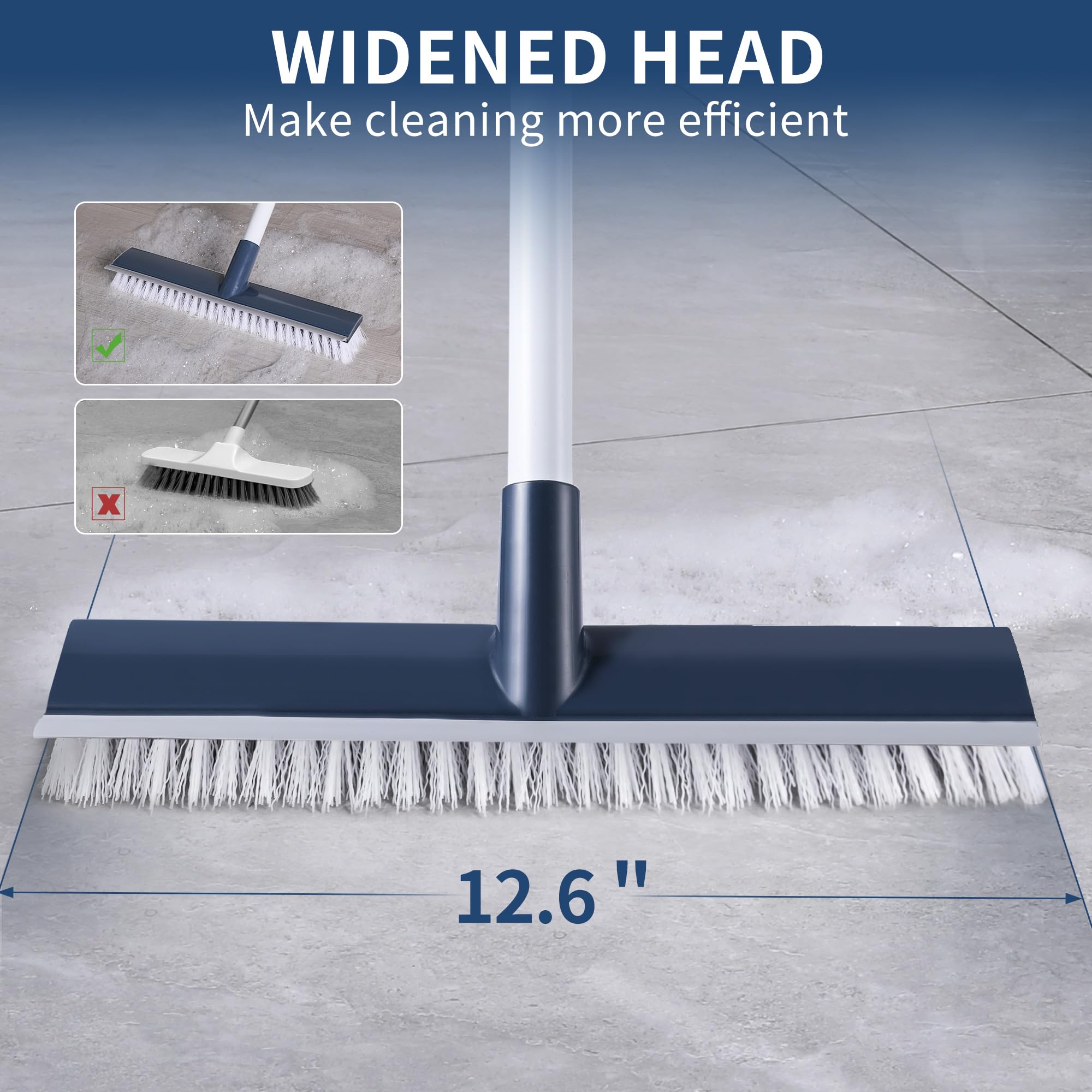 BOOMJOY Floor Scrub Brush with 57" Long Handle, 12" Wide Brush Head, 2 in 1 Scrape and Brush, Stiff Bristle for Cleaning Bathroom, Patio, Kitchen, Tile, Wall and Deck