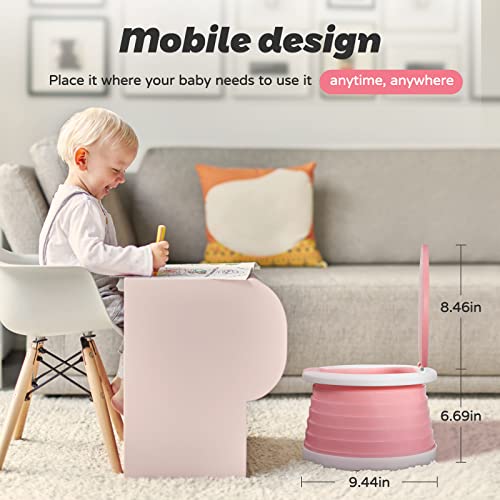 ๐ง๐ฟ๐ฎ๐๐ฒ๐น ๐ฃ๐ผ๐๐๐ Portable Potty for Kids Toddlers Foldable Children's Portable Toilet Potty Chair Toddlers Training Toilet Seat Emergency Toilet for Car Camping Outdoor indoor (Pink)
