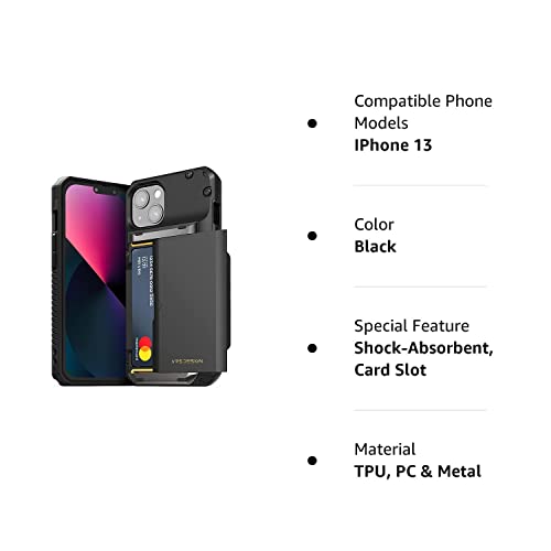 VRS DESIGN Damda Glide Pro Phone Case for iPhone 13, Sturdy Semi Auto Wallet [4 Cards] Case Compatible for iPhone 13 Case (2021) Black