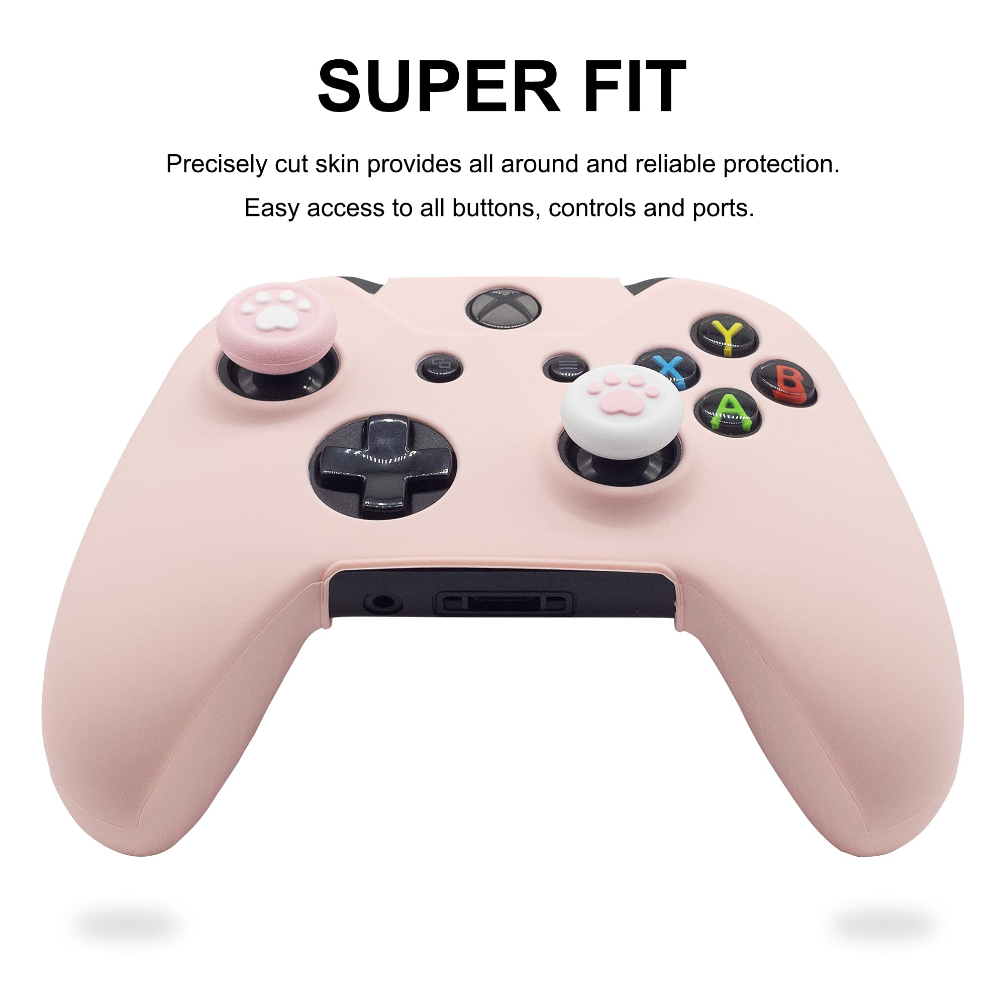 BRHE Cute Skin Cover for Xbox One / Series X/S Controller Anti-Slip Silicone Grip Protective Case Accessories Set Wireless/Wired Gamepad Joystick with 2 Cat Paw Thumb Grips Caps (Pink)