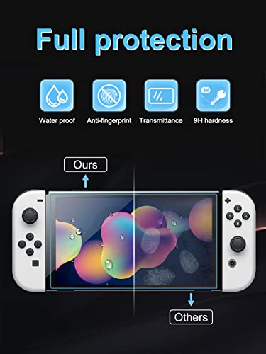 BRHE Tempered Glass Screen Protector for Nintendo Switch OLED Accessories 0.25mm Ultra-thin, Transparent HD Clear, Anti-Scratch, Bubble Free, Easy Installation [3 Pack]