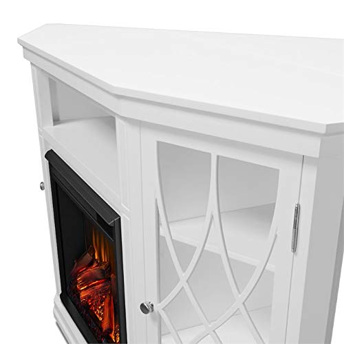 BOWERY HILL Modern Wood Corner Fireplace TV Stand for TVs up to 56" in White