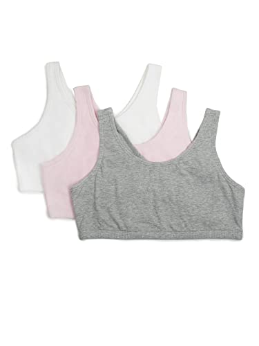 Fruit of the Loom girls Cotton Built-up Stretch Sports training bras, Heather Grey/Bittersweet Pink/White, 38 US