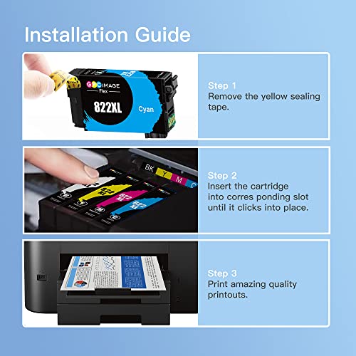 GPC ImageFlex Remanufactured 822XL 822 Epson Ink Cartridges Replacement for Epson 822xl Ink Cartridges Epson 822 XL T822XL to use with Pro WF-3820 WF-4820 WF-4830 WF-4833 Printer(4 Pack)