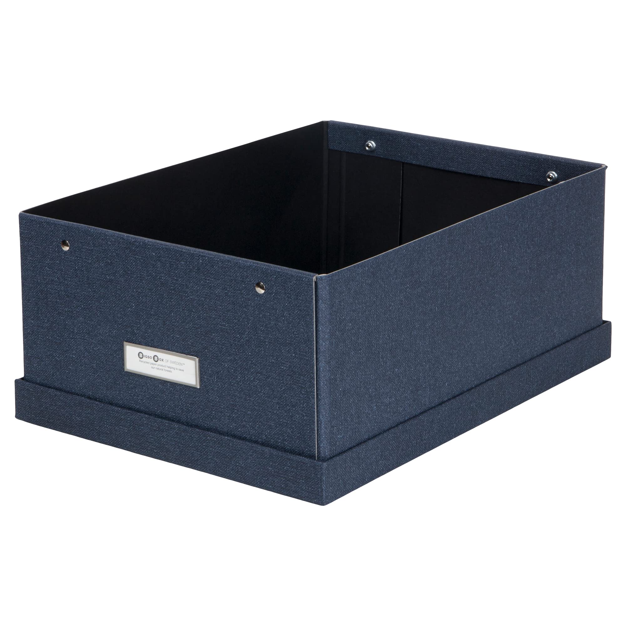 Bigso Katia KD Collapsible Storage Box | Photo Storage Box with Labelframe for Easy Identification | Simple Assembly without Tools | Decorative Storage Boxes with Lids | 11.3"x15.4"x6.4" | Blue