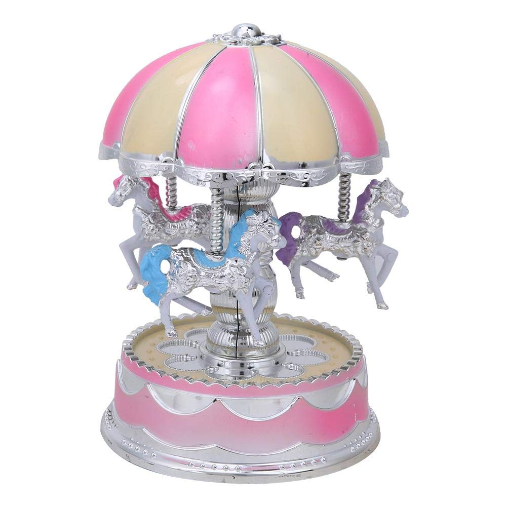 Luminous Music Box, Exquisite Kids Rotating Carousel Light and Sound Toy Home Decor Best Girls(Pink)