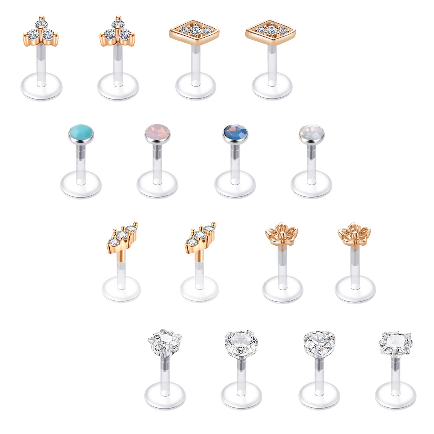 Briana Williams 16g Plastic Lip Rings Labret Studs Clear Tragus Earrings Retainer Helix Cartilage Earring Stud Plastic Push in Lip Ear Piercing Jewelry 6mm