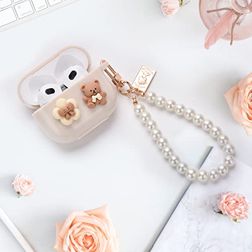 Mainrenka Cute Kawaii AirPod 3rd Generation Case for Women Girl, Aesthetic AirPods 3 (2021) Case with Pearl Keychain