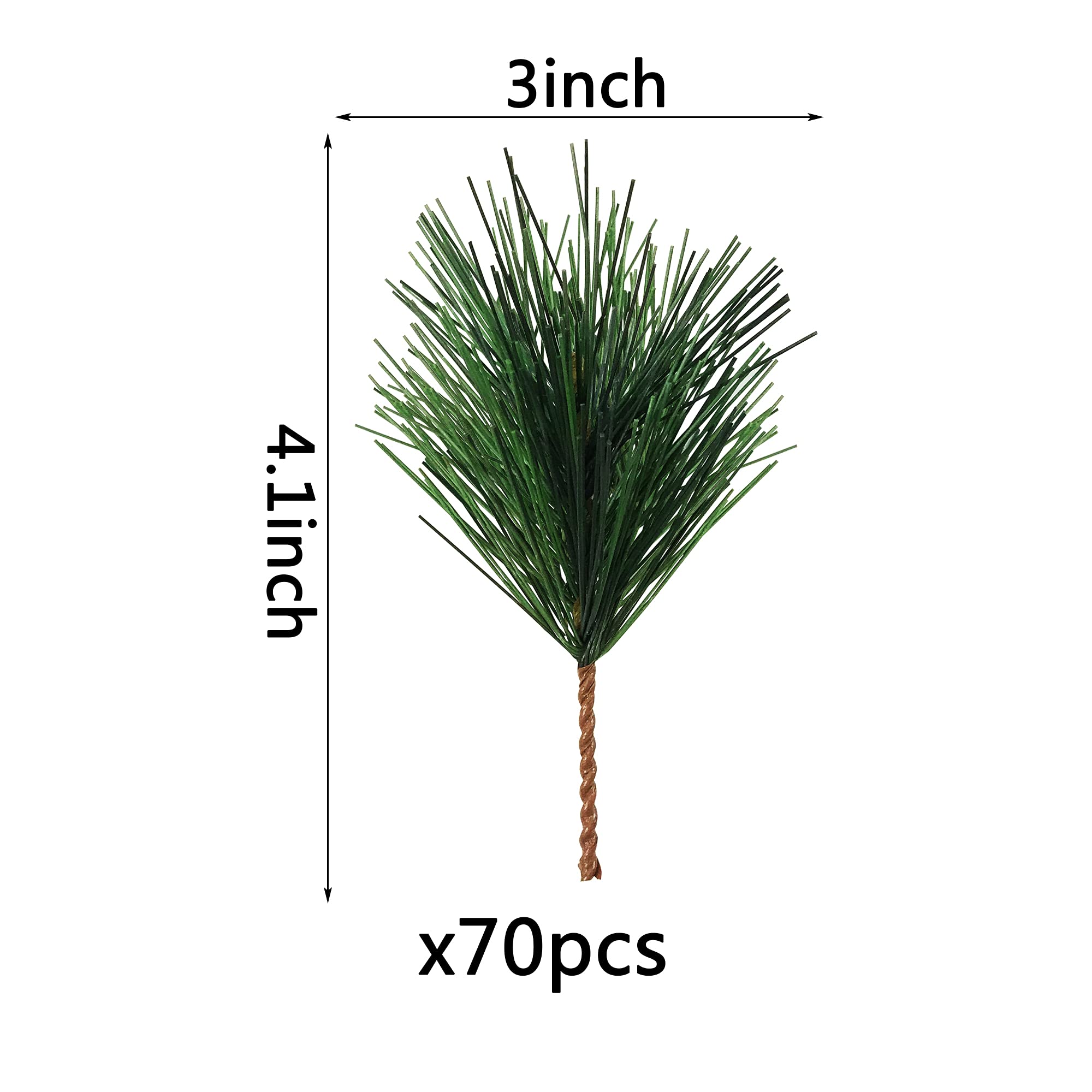 PPXMEEUDC 70 PCS Artificial Green Pine Needles Branches Small Pine Twigs Stems Fake Greenery Pine Pick for Christmas Garland Wreath Embellishing Home Holiday Garden Decoration