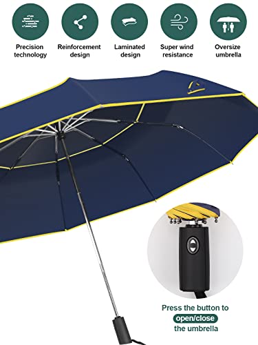 Kalolary Extra Large Golf Umbrella Automatic Open Folding Umbrella Windproof Compact Large Double Canopy Umbrella Travel Folding Umbrella Strong Oversized Rain Umbrellas for Home Family Use (Blue)