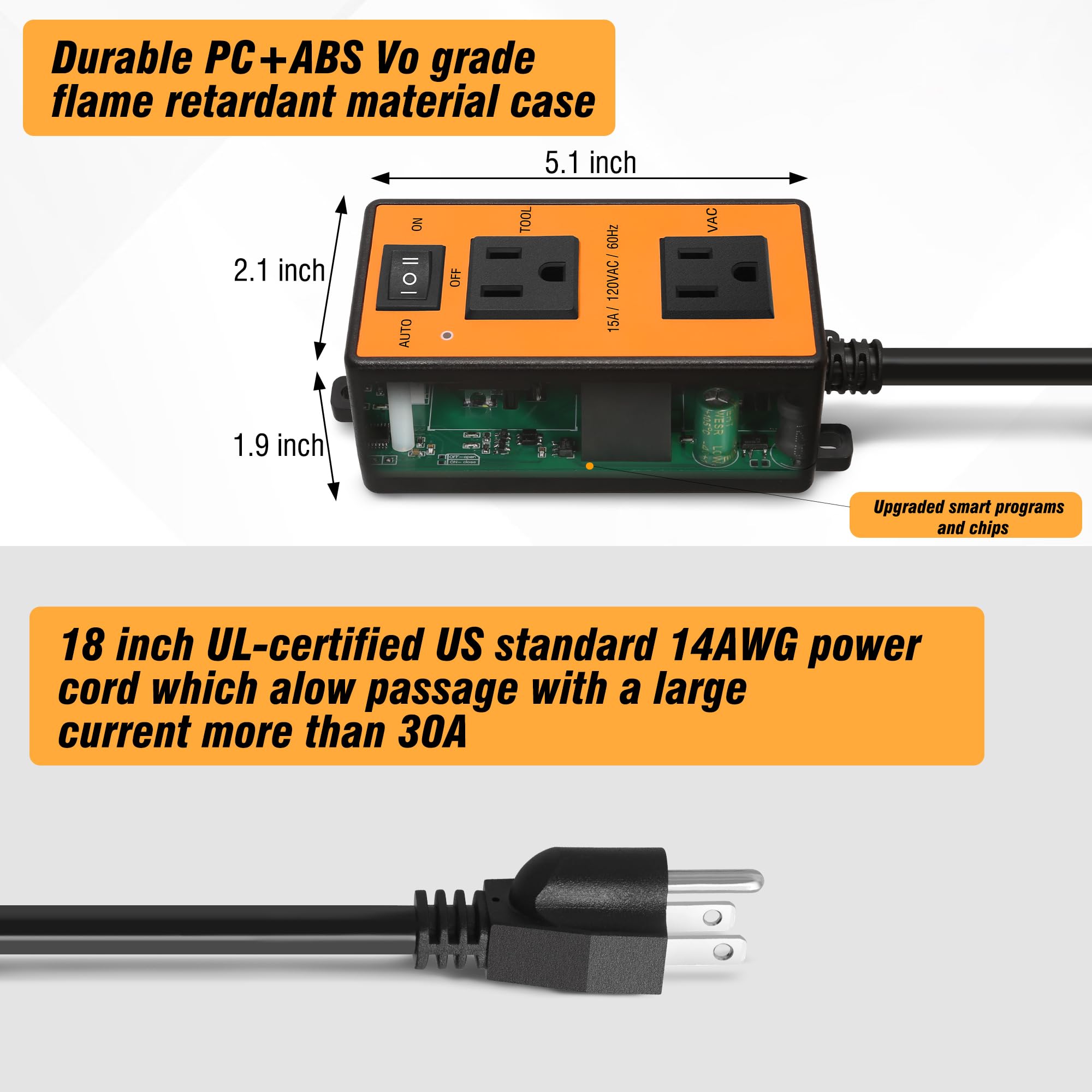 CHAOSEND Automatic Vacuum Switch Allows Power Tool/Table Saw to Turn Vacuum Cleaners/Accessories On and Off, Turn-On Delay Prevents Circuit Overloads Shop Dust Collector Off Delay