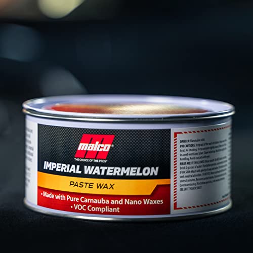 Malco VOC Compliant Imperial Paste Wax, Watermelon Scent β Creates High Gloss Finish/Provides Durable Protection/Premium Wax for Use on Fiberglass, Gel Coat and Painted Finishes / 14 Oz. (125214)