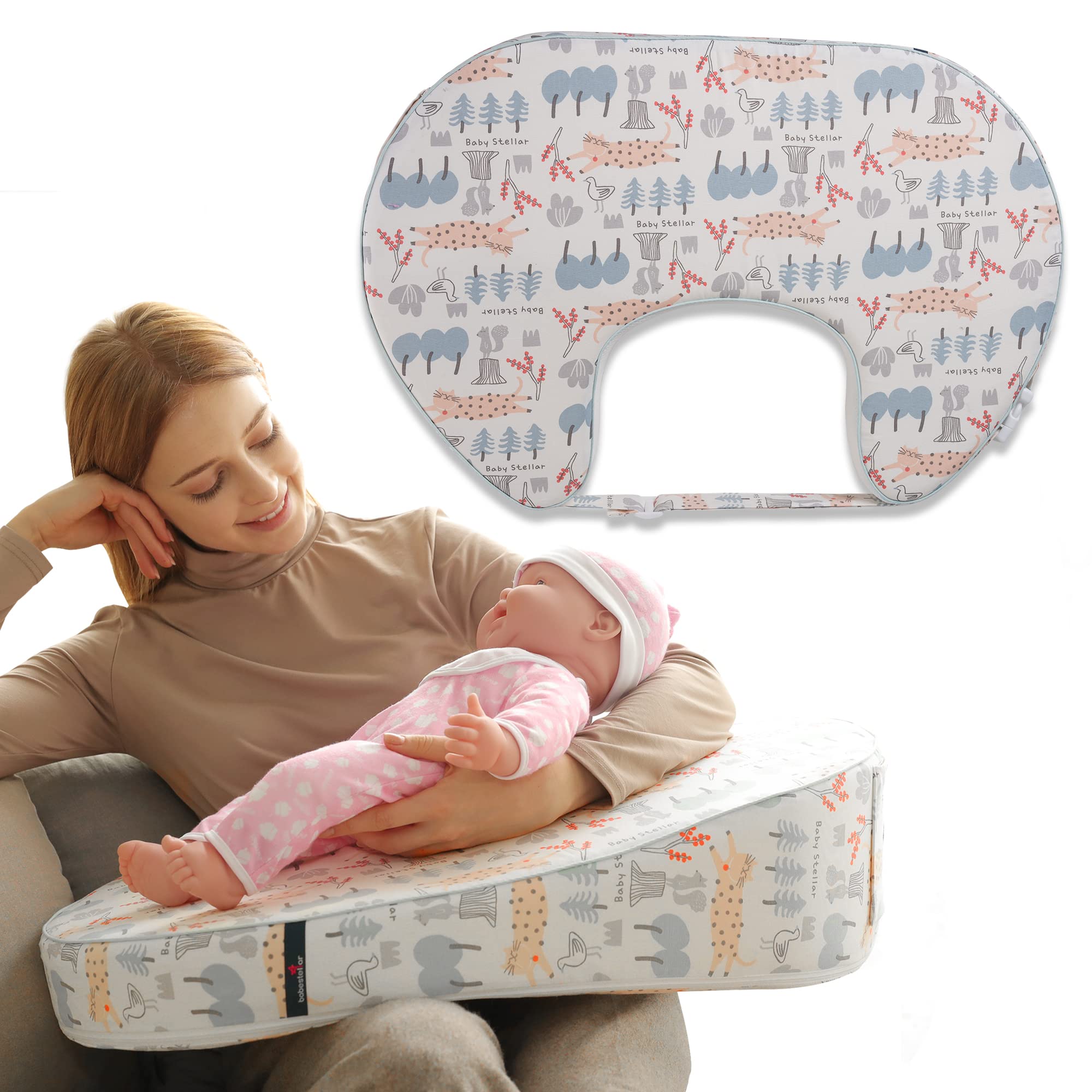 BABESTELLAR Natural Inclined Nursing Pillow | Hypoallergenic Pillow - Nursing Pillows for Breastfeeding | Pillow Lounger | Adjustable Nursing Pillow w/Waist Strap