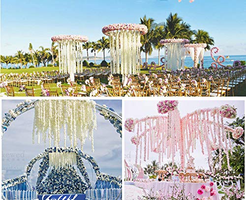 LUSHIDI 32.8Ft Artificial Silk Wisteria Vine Hanging Flowers Garland Home Outdoor Wedding Arch Garden Wall Decor,Pack of 10 (Off White)