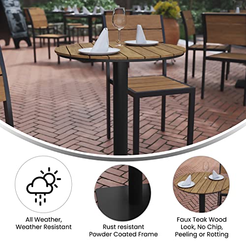 Flash Furniture Finch Commercial Grade Round 24" Table with Faux Teak Poly Slats and Steel Frame, Natural/Gray
