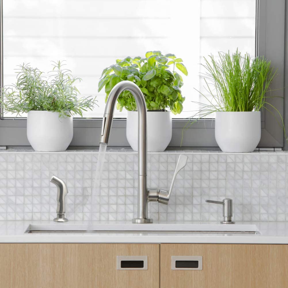 Brushed Nickel Kitchen Sink Side Sprayer Replacement + Brushed Nickel Kitchen Sink Faucet Head with 2 Ball Joint, 4 Spray Models