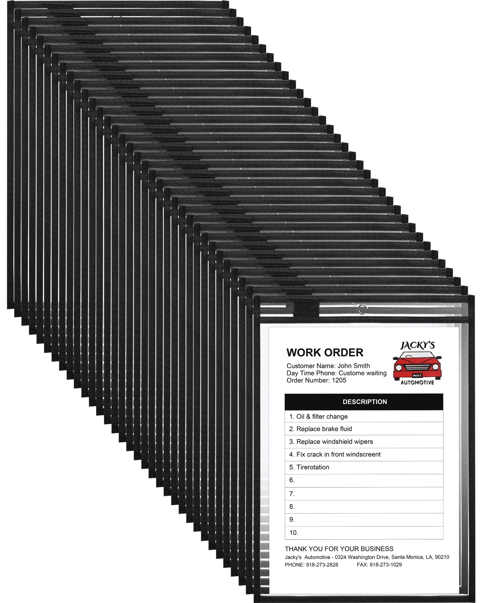Nezyo 50 Pieces Dry Erase Pockets Plastic Job Ticket Holders Shop Holder Order Pockets Clear Sleeves Tickets Folders Plastic Sleeves for Paper Teacher Supplies for Classroom(Black,14 x 10 Inches)