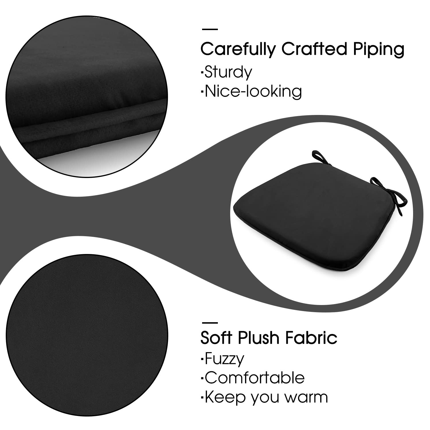 Basic Beyond Kitchen Chair Cushions Set of 4, U Shaped Memory Foam Chair Cushion with Ties, 17 x 16 inches Soft Plush Velvet Chair Pads for Dining Chairs(Black)