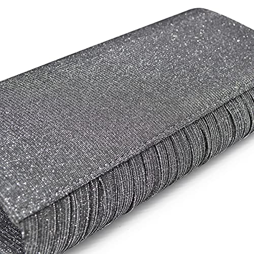 Premium Pleated Metallic Glitter Mesh Clutch Evening Bag Handbag, Grey One Size