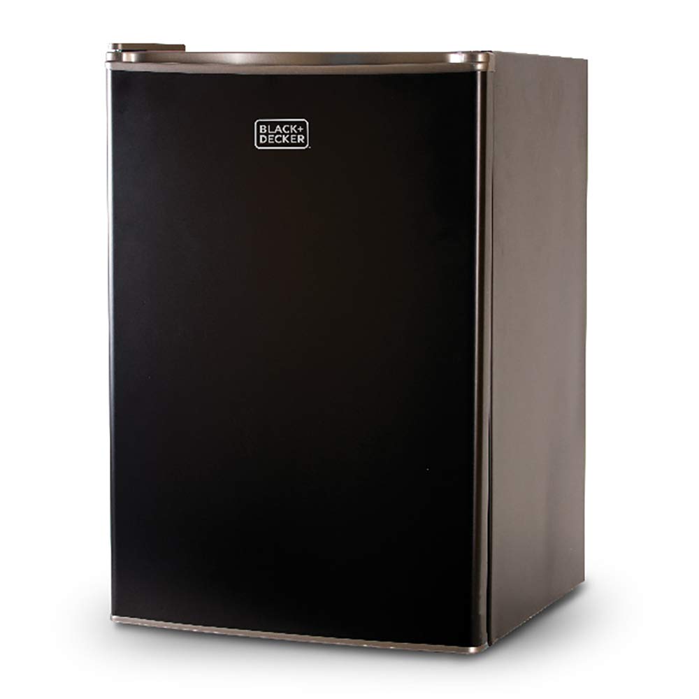 BLACK+DECKER BCRK25B Compact Refrigerator Energy Star Single Door Mini Fridge with Freezer, 2.5 Cubic Feet, Black & COMFEE' EM720CPL-PMB Countertop Microwave Oven with Sound On/Off, ECO Mode and Easy