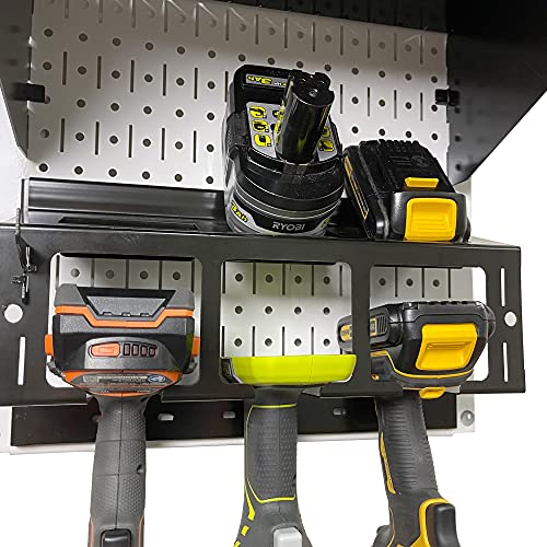 Wall Control Power Tool Storage Organizer Kit Cordless Drill Holder Charging Station Rack 16” x 32” Metal Pegboard Organization System (White Pegboard)