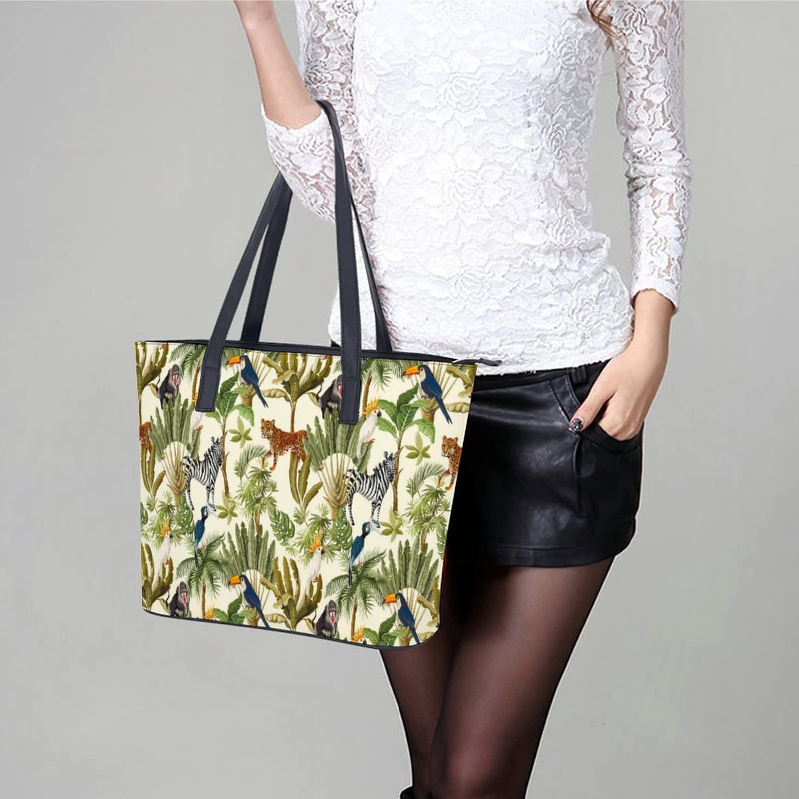 Zebra Jay Cheetah Women's Tote Bag PU Leather Shoulder Bag Handbags Purse For Work Shopping Travel