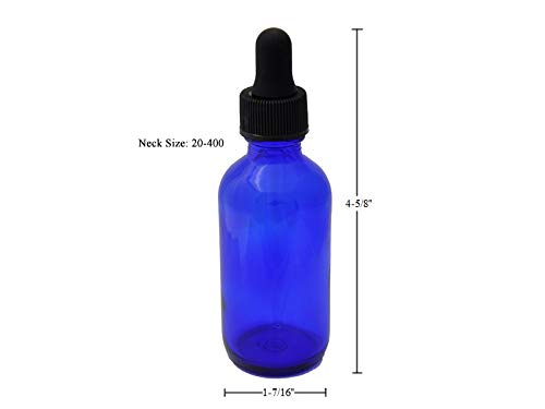 Dropper Stop® 2oz Cobalt Blue Glass Dropper Bottles (60mL) with Tapered Glass Droppers - Pack of 80
