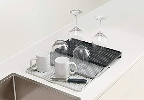 Joseph Joseph 85178 Tier Expandable Draining Mat, Gray, UK 2 & Spot-On Set of 2 Silicone Trivets, One Size, Gray
