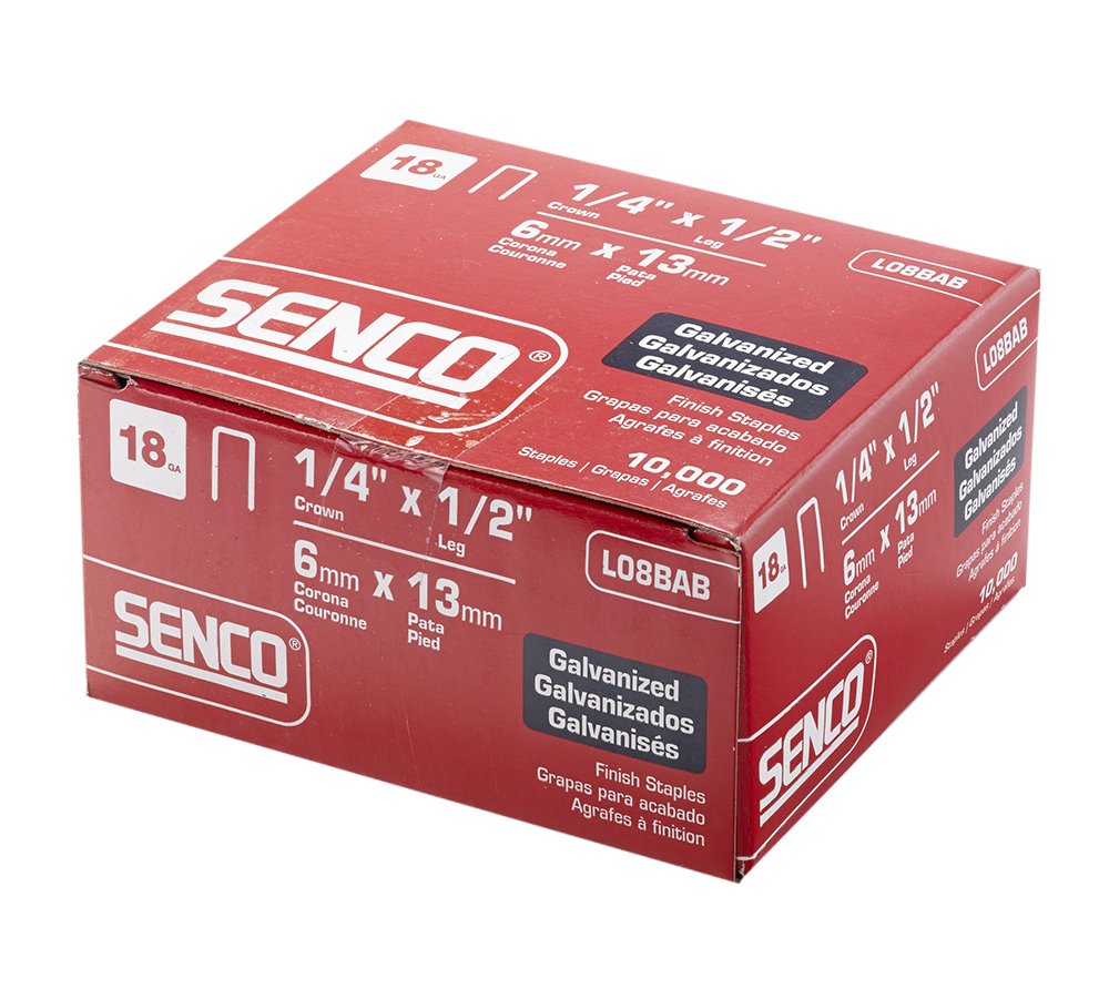 Senco L08BAB 18 Gauge by 1/4-inch Crown by 1/2-inch Electro Galvanized Staples (10,000 per box)