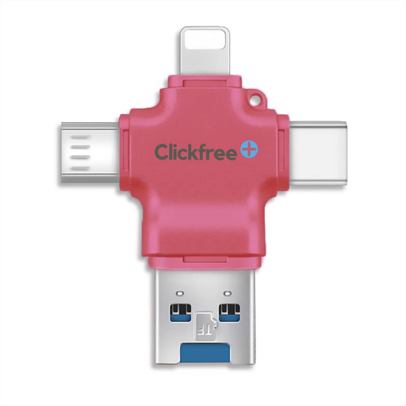 Clickfree™ 64GB USB Photo and Video Saver for Phone/Pad/Mac/PC, High Speed 4-in-1 Universal Phone Flash Drive-Lightning-USB-Photo Stick-External Storage Thumb Drive (Dusty Rose Color)