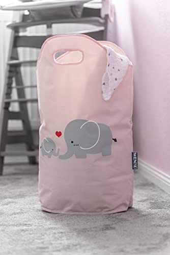 WENKO Kids Laundry Hamper, Baby Hamper for Nursery, Baby Basket for Dirty Clothes, Elephant Nursery Hamper, Toy Basket with Handles, Pink Laundry Bin, 15.7 x 20.5 x 7.9 inch