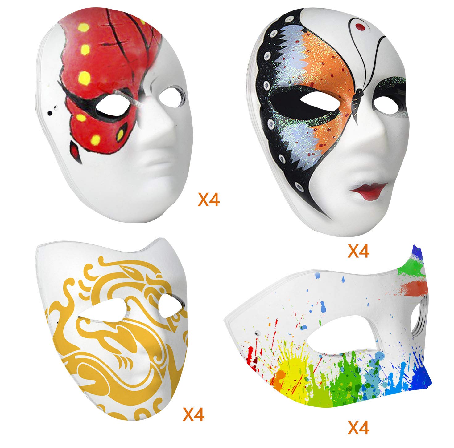 Lynkaye White Plain Masks,16 pcs DIY Unpainted Masquerade Masks Craft Mardi Gras Dance Cosplay Party Mask Costume (16 Pcs) (Style A)