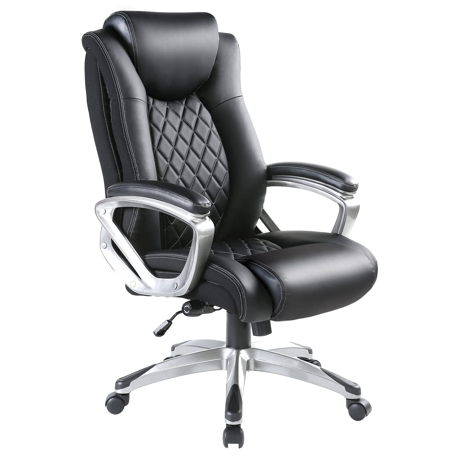 BOWTHY High Back Executive Office Chair 300lbs - Adjustable Built-in Lumbar Support, Ergonomic Leather Computer Desk Chair with Padded Armrest Swivel Chair for Home and Office (Black)