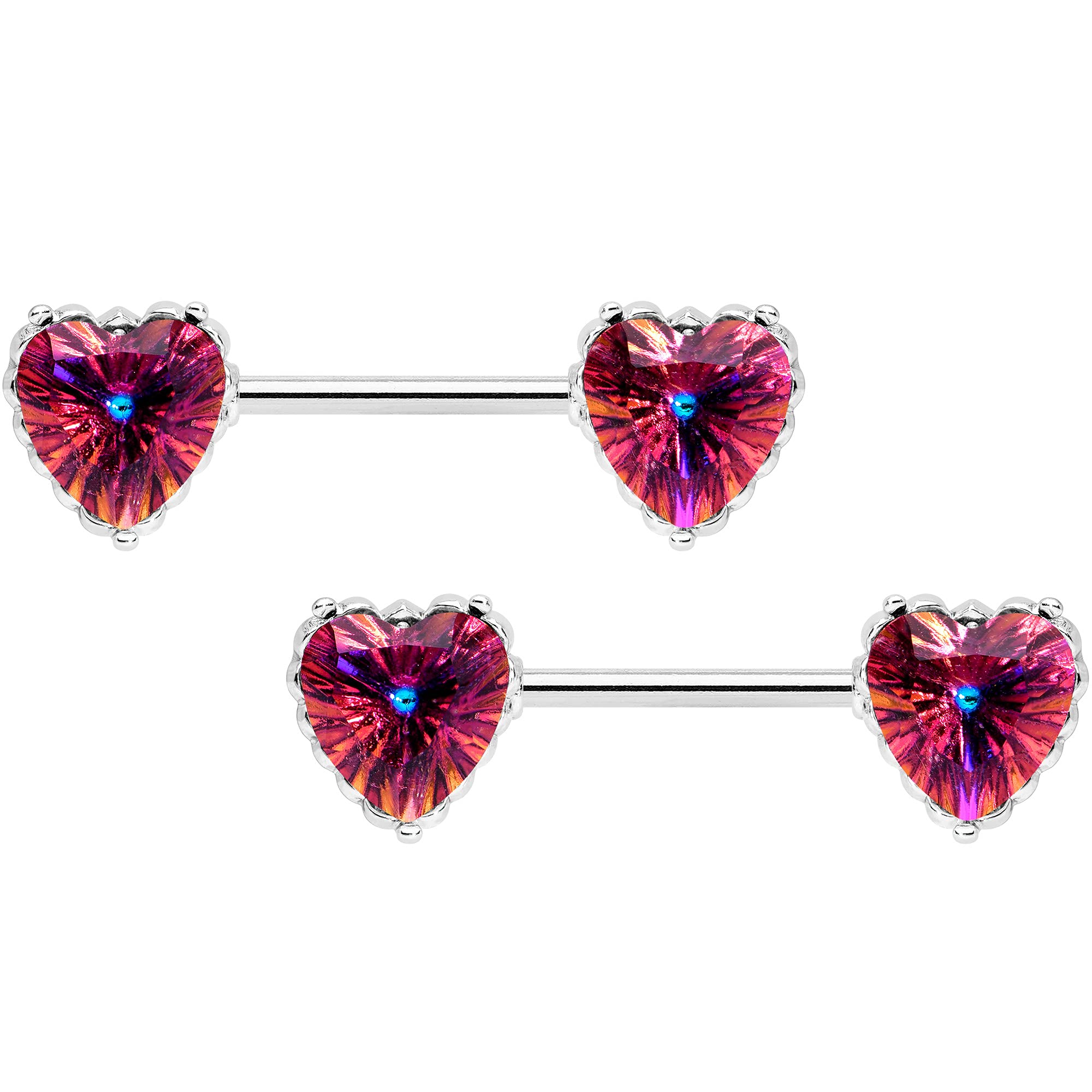Body Candy 14G Womens Nipplerings Piercing 316L Stainless Steel 2Pc Red Accent Hearts Nipple Ring Set 9/16"