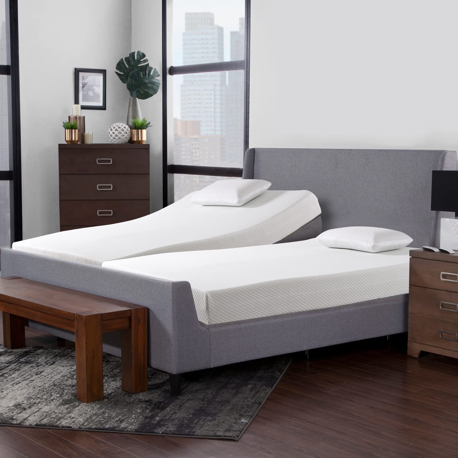 Homhougo 8-Inch Mattress Cal King, Dual Layers Memory Foam Mattress, Convoluted Foam Mattress for Adjustable Bed Frame,CertiPUR-US Certified, Medium-Firm