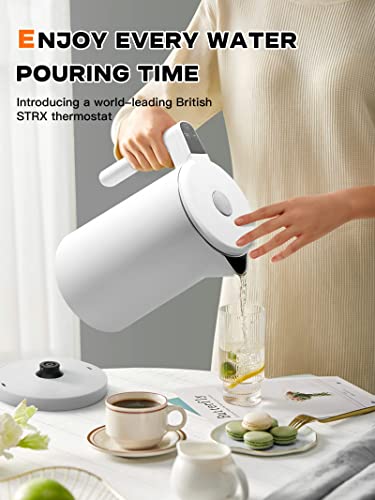 JOYHILL Electric Kettle Temperature Control,6 Variable Temperature Tea Kettle, Stainless Steel Interior 12 Hours Keep Warm,1500W Hot Water Boiler with STRIX Thermostat and Boil-Dry Protection,White