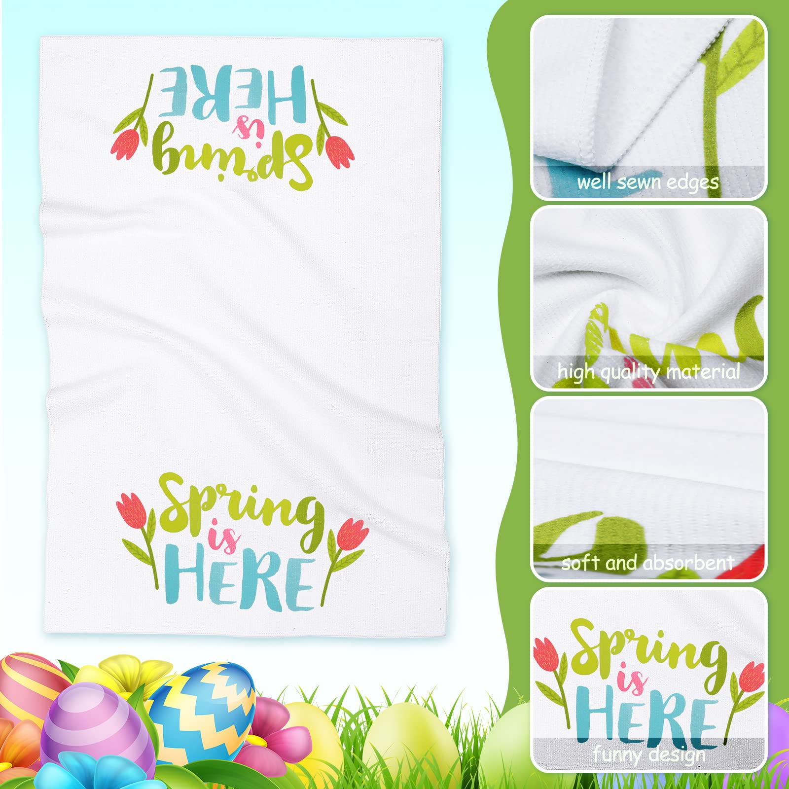 Breling 4 Pieces Easter Kitchen Towels 23.6 x 15.7 inches Easter Bunny Eggs Rabbit Hand Towels Spring Happy Easter Gnomes Kitchen Towels Holiday Cloth Dish Towels for Cooking Baking