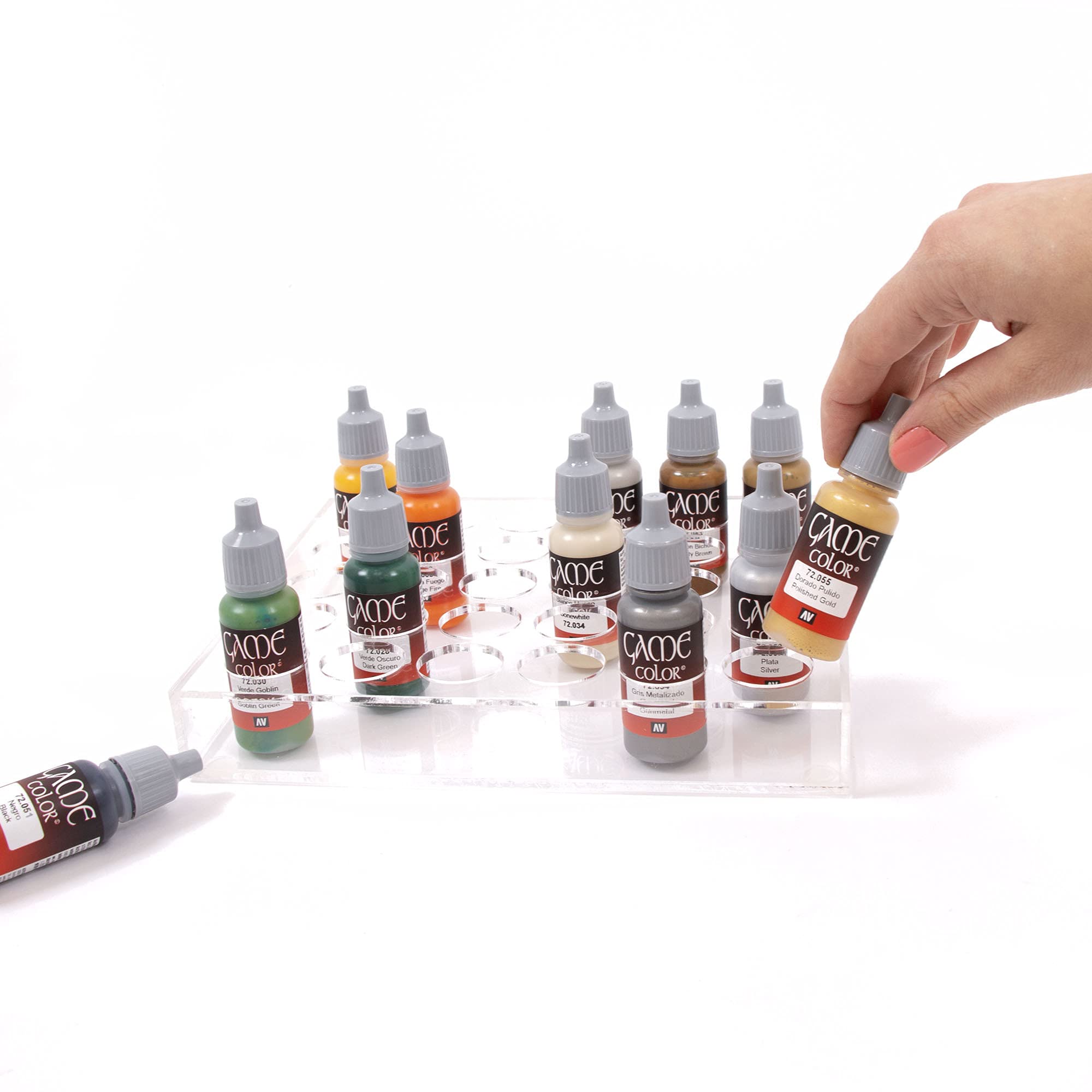 Craftelier - Paint Stand or Organiser Tray for Alcohol-based Inks with 25 Paint Jars Ø 2.5 cm (8" x 7" x 1.2") | Transparent Colour - Dimensions Approx. 20.3 x 17.7 x 3.1 cm (8" x 7" x 1.2")