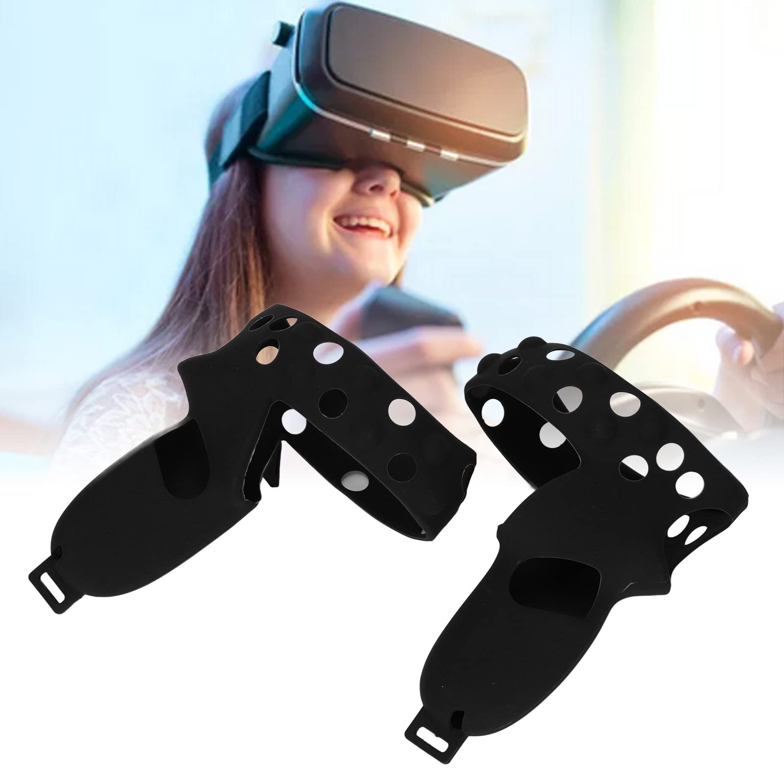 VR Joystick , Adjustable Protective Antislip Comfortable Controller Grip Cover Sweatproof with Strap for Quest 2(black)