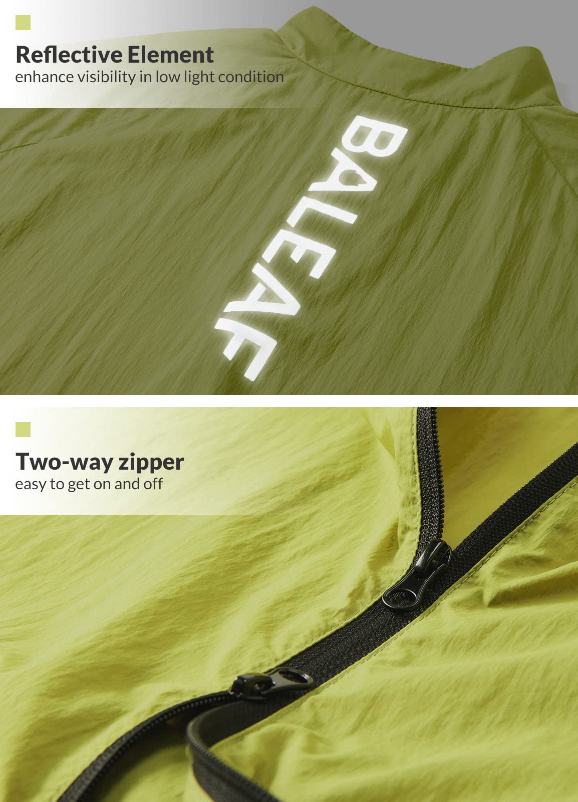 BALEAF Women's Cycling Jacket, Lightweight UPF40+ WindBreaker Water Resistant Full Zip Long Sleeve Running Hiking Green S