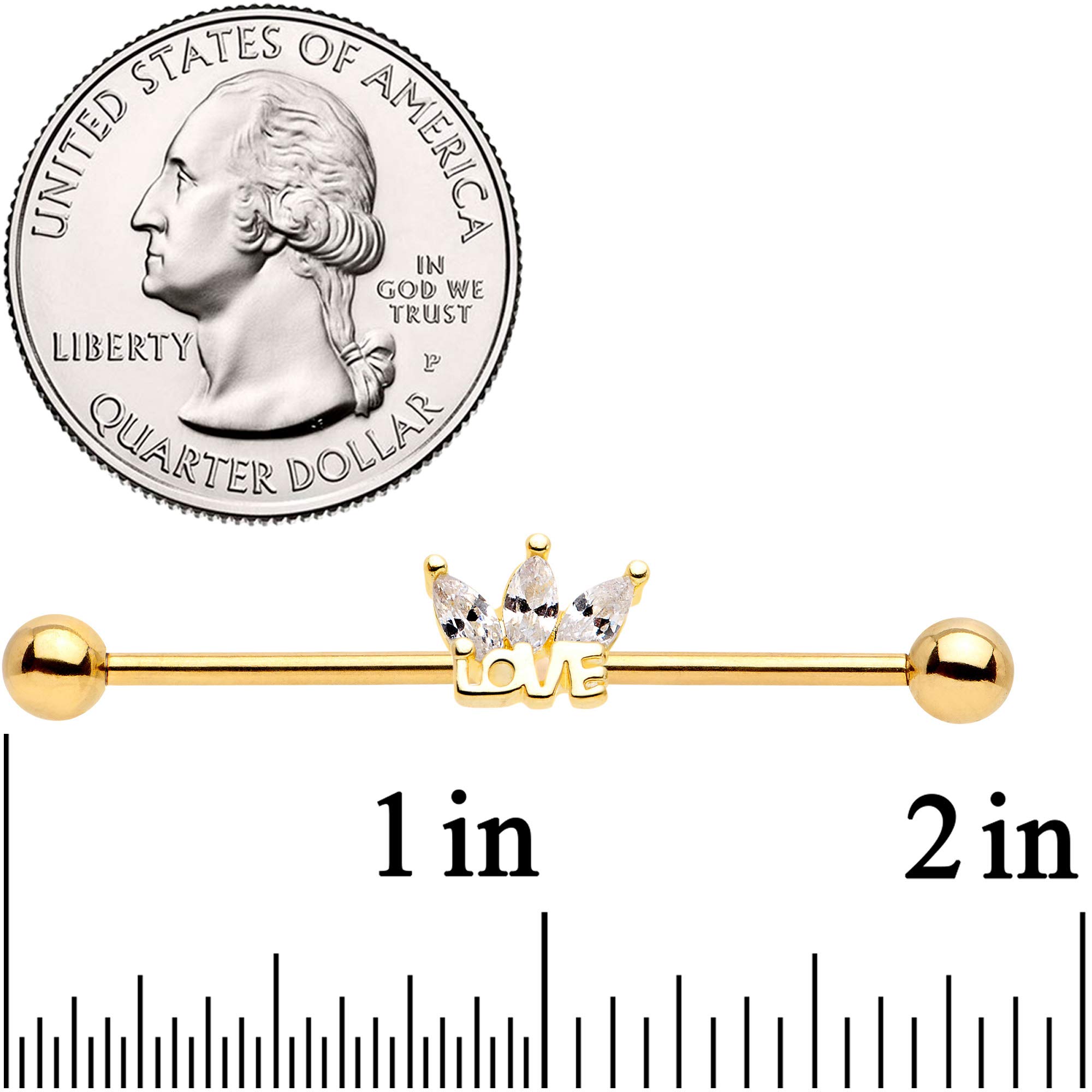 Body Candy Womens 14G Plated Steel Helix Cartilage Earring Clear Love Crown Industrial Barbell 1 1/2"